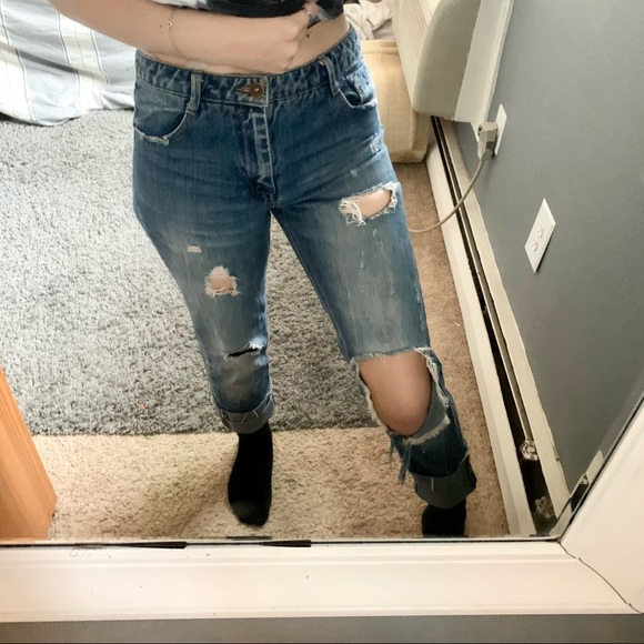 Zara | Jeans | Zara Distressed Ripped Cuffed Straight Leg Jeans | Poshmark